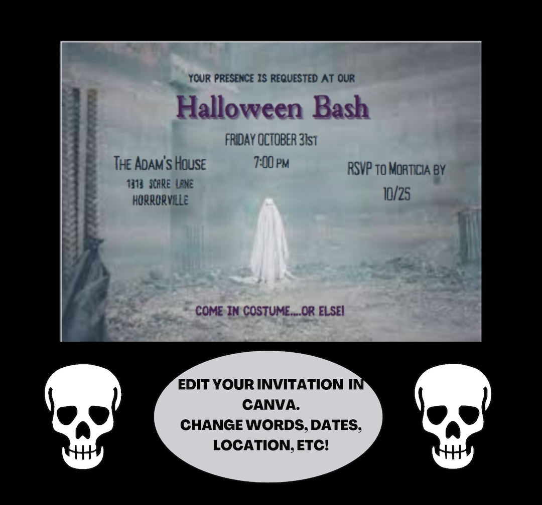 EDITABLE GHOST HALLOWEEN Bash Invitation! | Canva Template | Digital ...