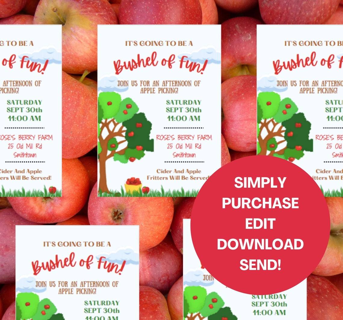EDITABLE APPLE PICKING Party Template | Party Invitation | Instant ...
