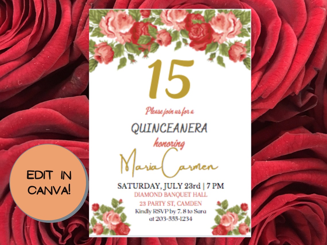 EDITABLE Quinceanera Invitation | Template | Party | Roses | Customize ...