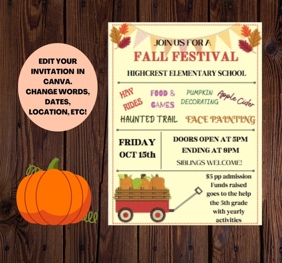 Editable FALL FESTIVAL Invitation Template Activities and - Etsy
