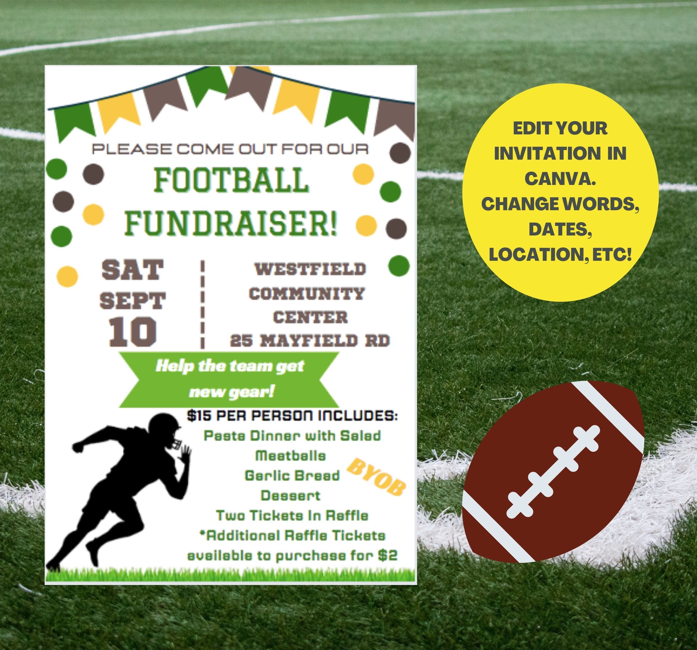 EDITABLE FOOTBALL Fundraiser Template | PTO Invitation | Fundraise ...