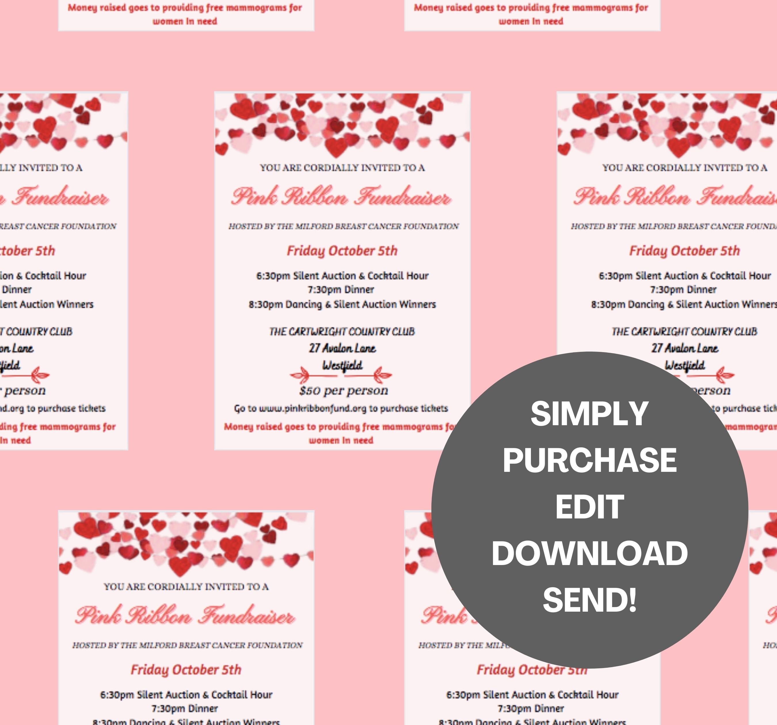 EDITABLE PINK RIBBON Fundraiser Template Invitation | Instant Download ...