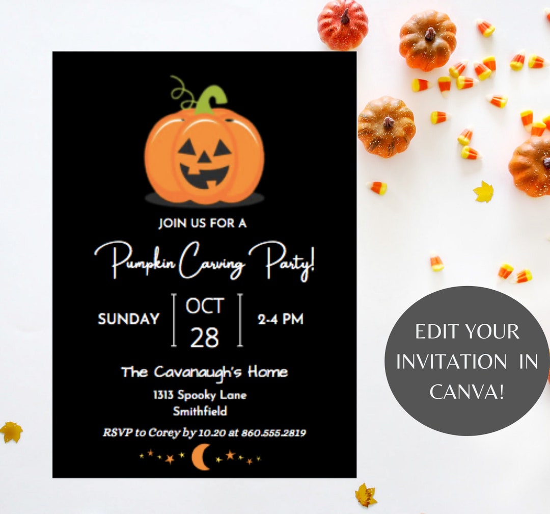 EDITABLE PUMPKIN CARVING Party Invitation! | Halloween | Canva Template ...