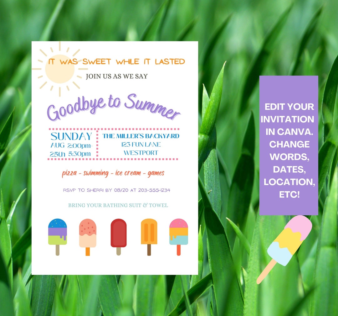 End of Summer Invitation Template | Popsicle | Swimming Party Invite ...