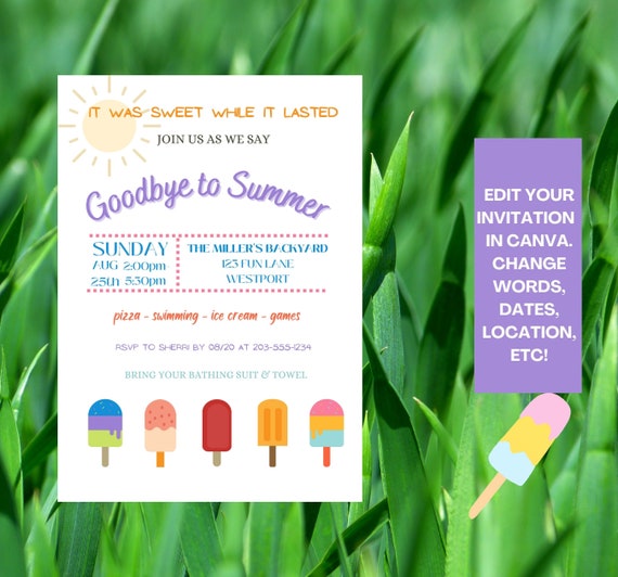 End of Summer Invitation Template Popsicle Swimming Party - Etsy