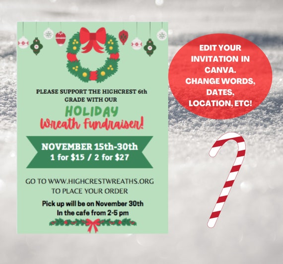EDITABLE WREATH FUNDRAISER Template Invitation Instant - Etsy