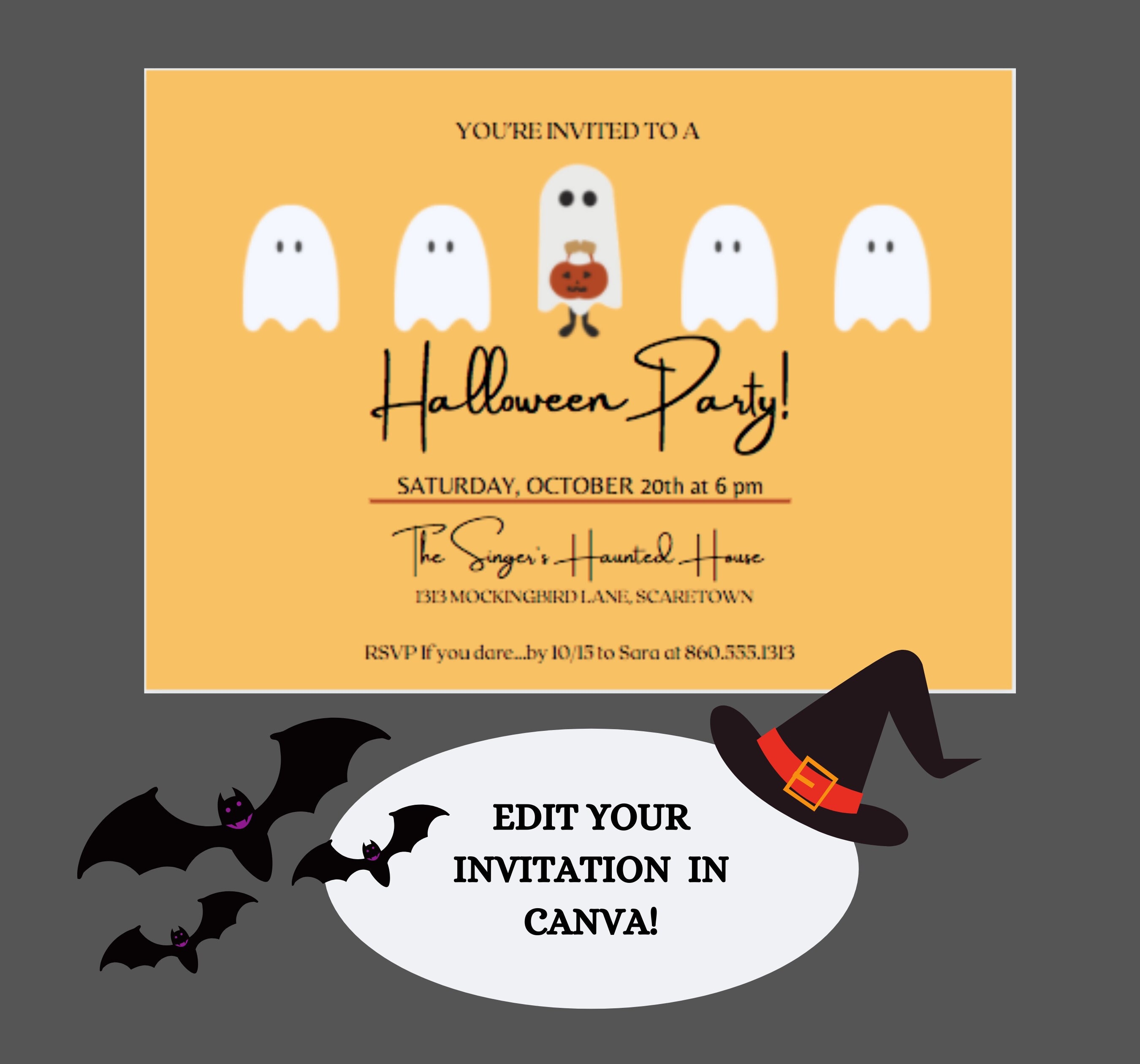 EDITABLE HALLOWEEN PARTY Invitation! | Halloween | Canva Template ...