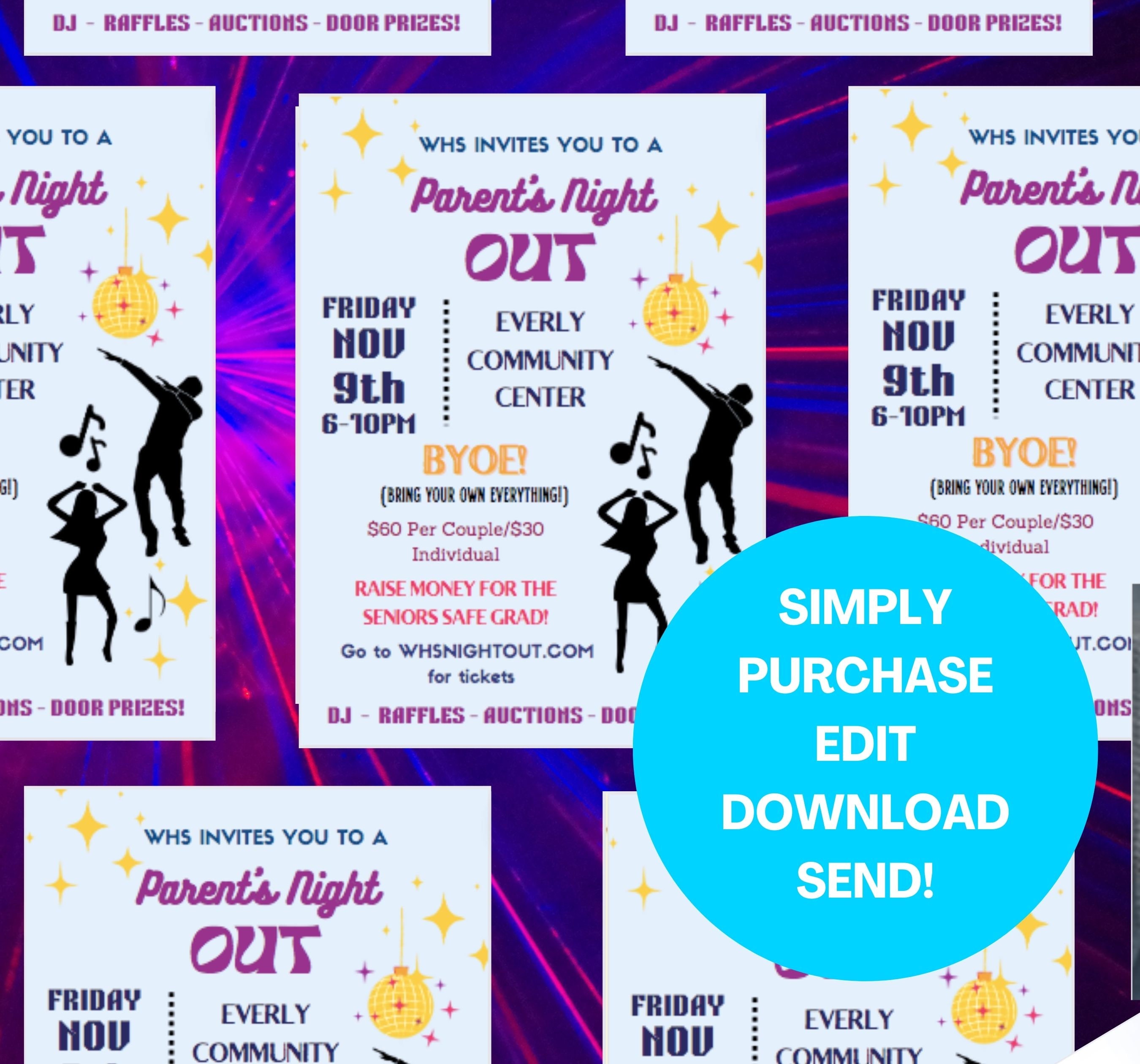 Editable PARENT'S NIGHT OUT Fundraiser Template Pto Invitation ...