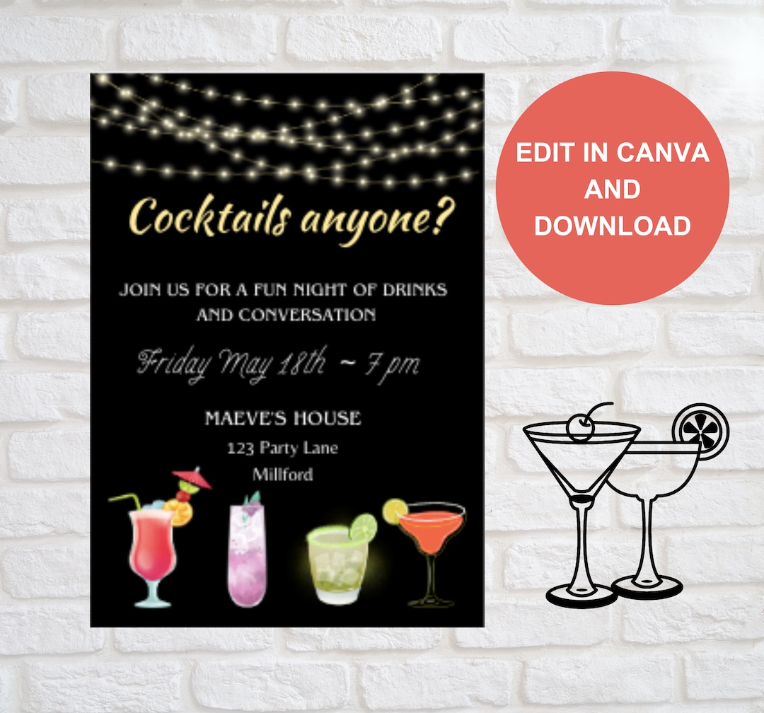 EDITABLE COCKTAIL PARTY Invitation Template! | 5 X 7 | Adult Party ...