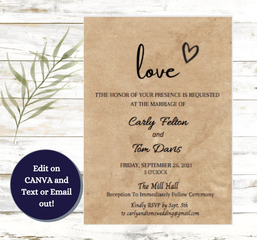 EDITABLE RUSTIC WEDDING Invitation | Template | Customize | Instant ...