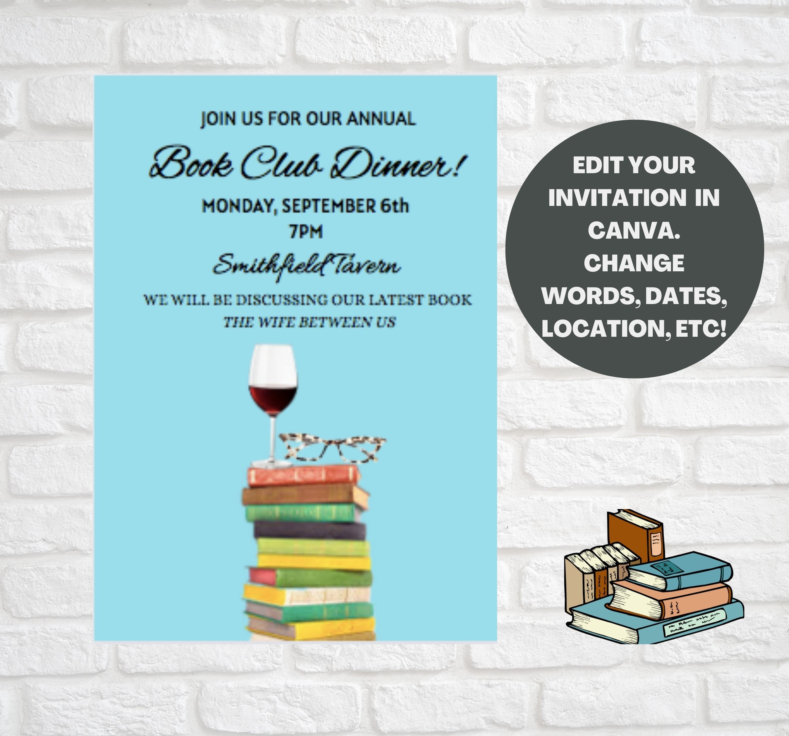 BOOK CLUB DINNER Invitation Template | Groups and Organizations ...