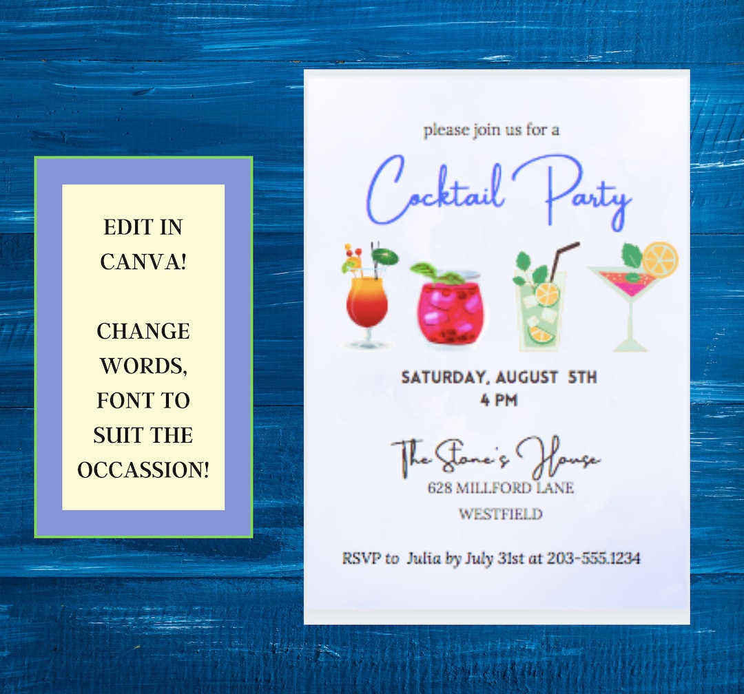 EDITABLE COCKTAIL PARTY Template for Mobile & Email Invites! | Party ...