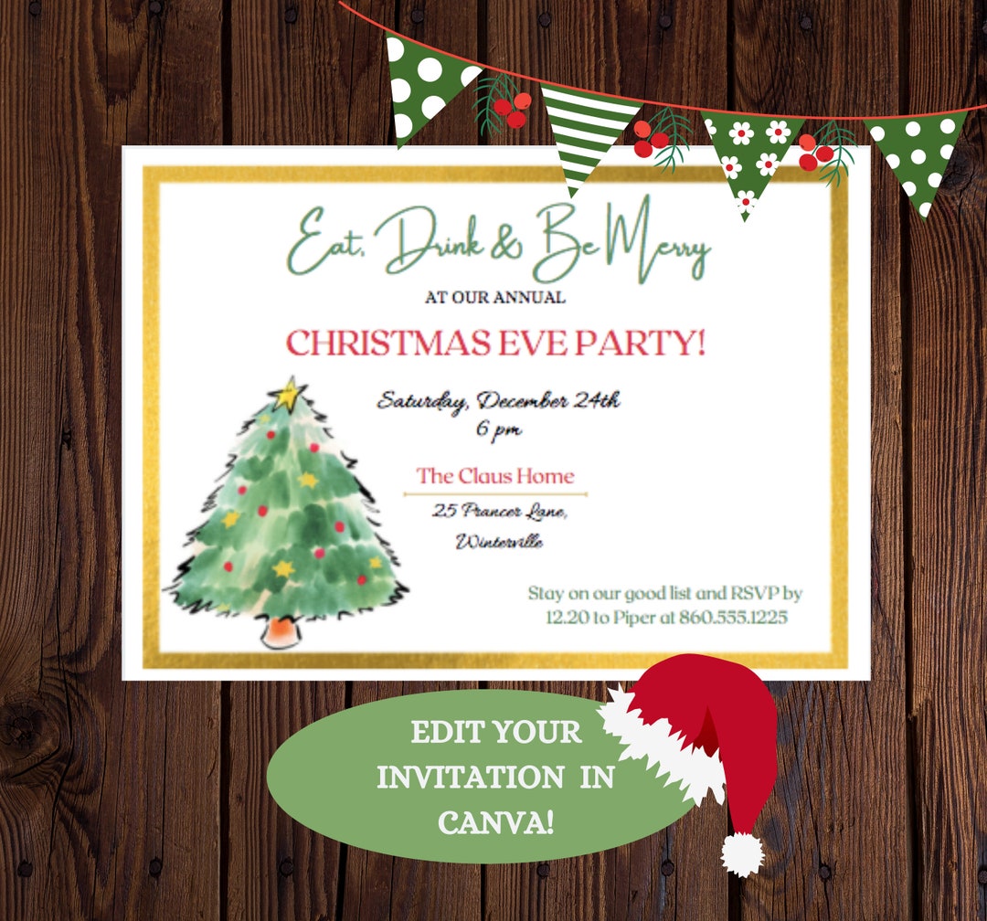 EDITABLE CHRISTMAS EVE Party Template | Party Invitation | Customize ...