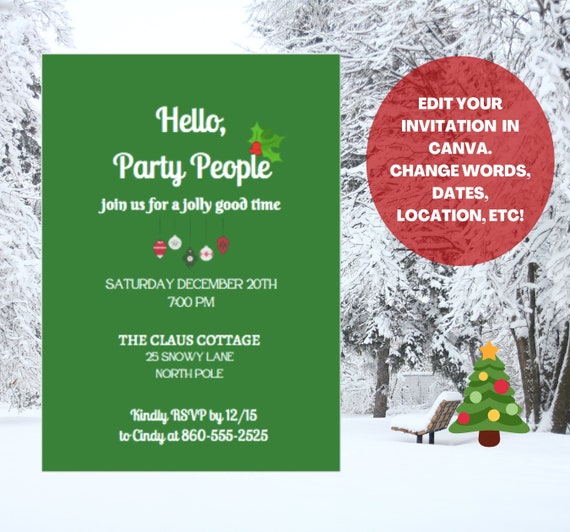 EDITABLE CHRISTMAS Party Invitation Template Hello Party - Etsy