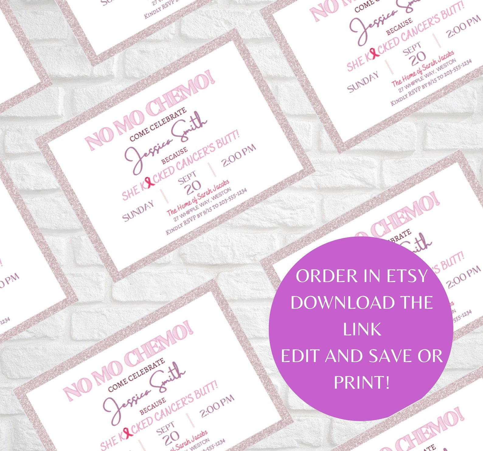 Editable CANCER FREE Party Invitation Template | No Mo Chemo | She Beat ...