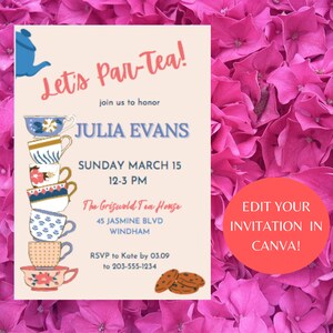 EDITABLE TEA PARTY Invitation | Download | Edit in Canva| Invitation ...
