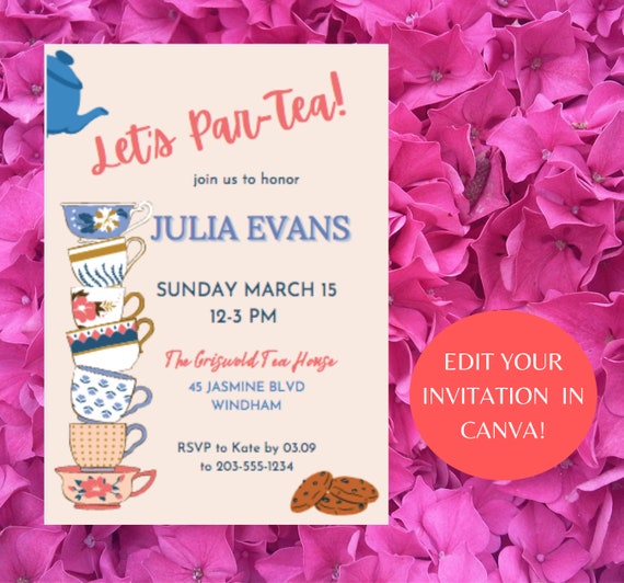 EDITABLE TEA PARTY Invitation Download Edit in Canva - Etsy