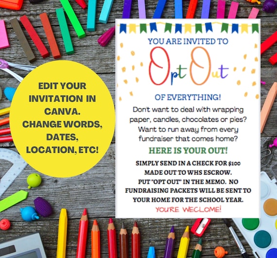 EDITABLE OPT OUT Fundraiser Template Pto Invitation - Etsy