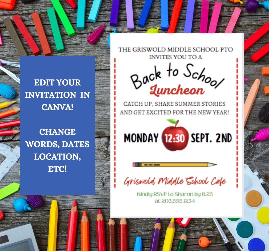 EDITABLE Back to School Luncheon Template | Staff Party Invitation ...