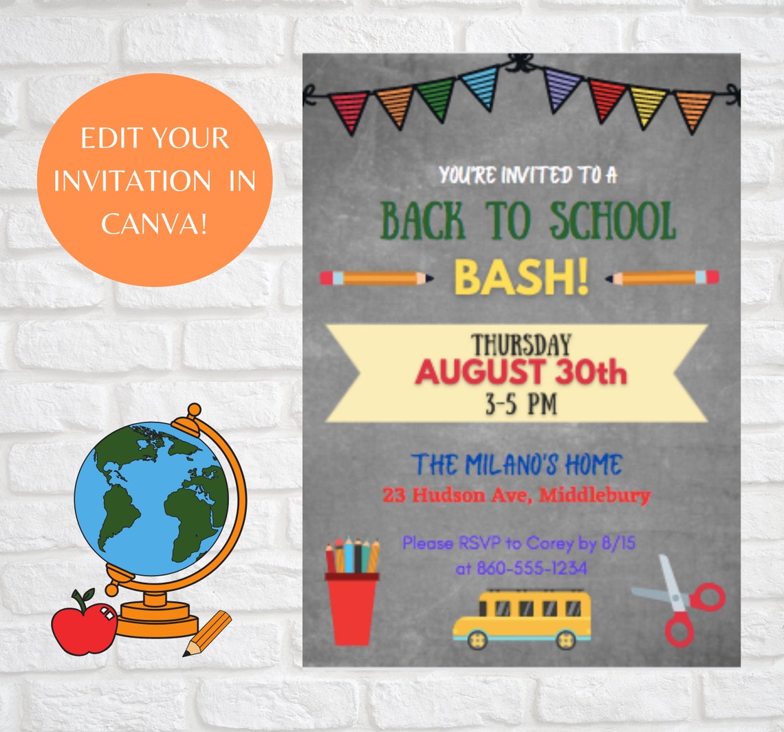 EDITABLE BACK to SCHOOL Party Template | Party Invitation | Customize ...