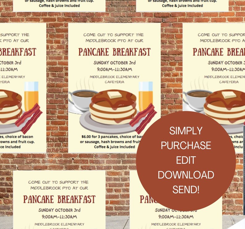 EDITABLE PANCAKE BREAKFAST Fundraiser Template | Pto Invitation ...