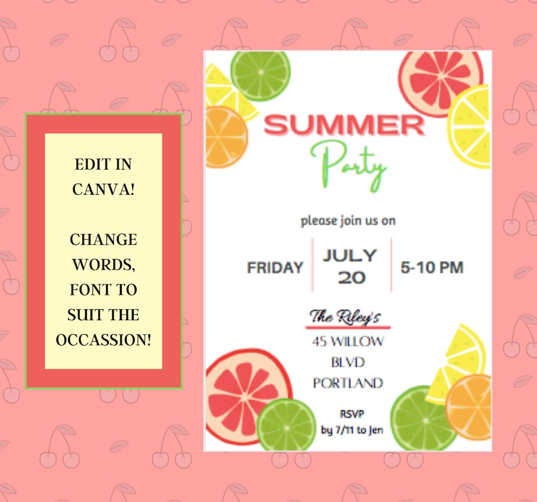 EDITABLE SUMMER PARTY Template | Party Invitation | Customize | Instant ...