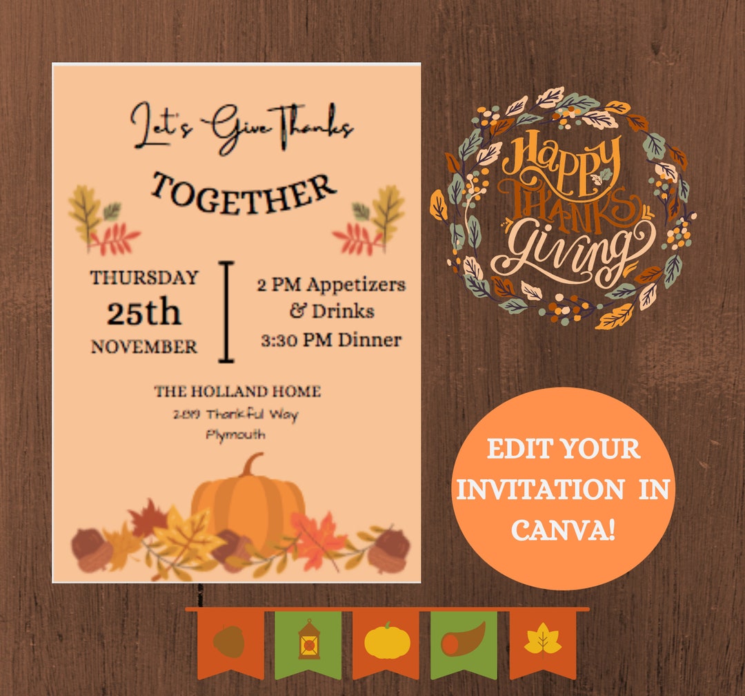 EDITABLE THANKSGIVING PARTY Template | Party Invitation | Customize ...