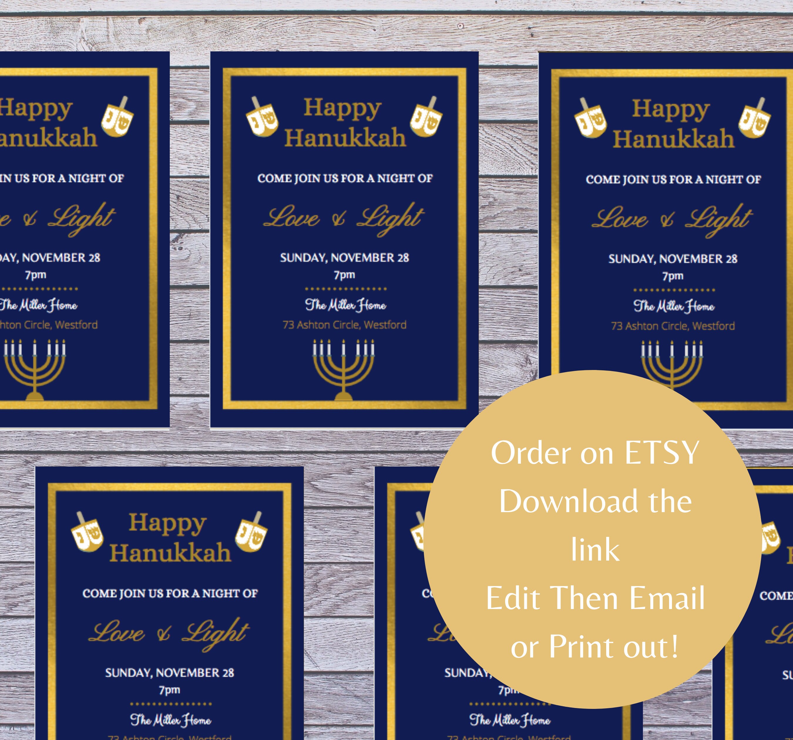 EDITABLE HANUKKAH Party Template | Party Invitation | Customize ...