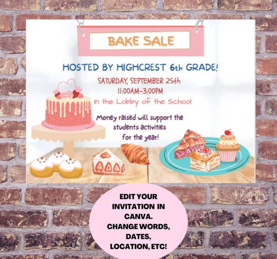 EDITABLE BAKE SALE Fundraiser Template Pto Invitation - Etsy