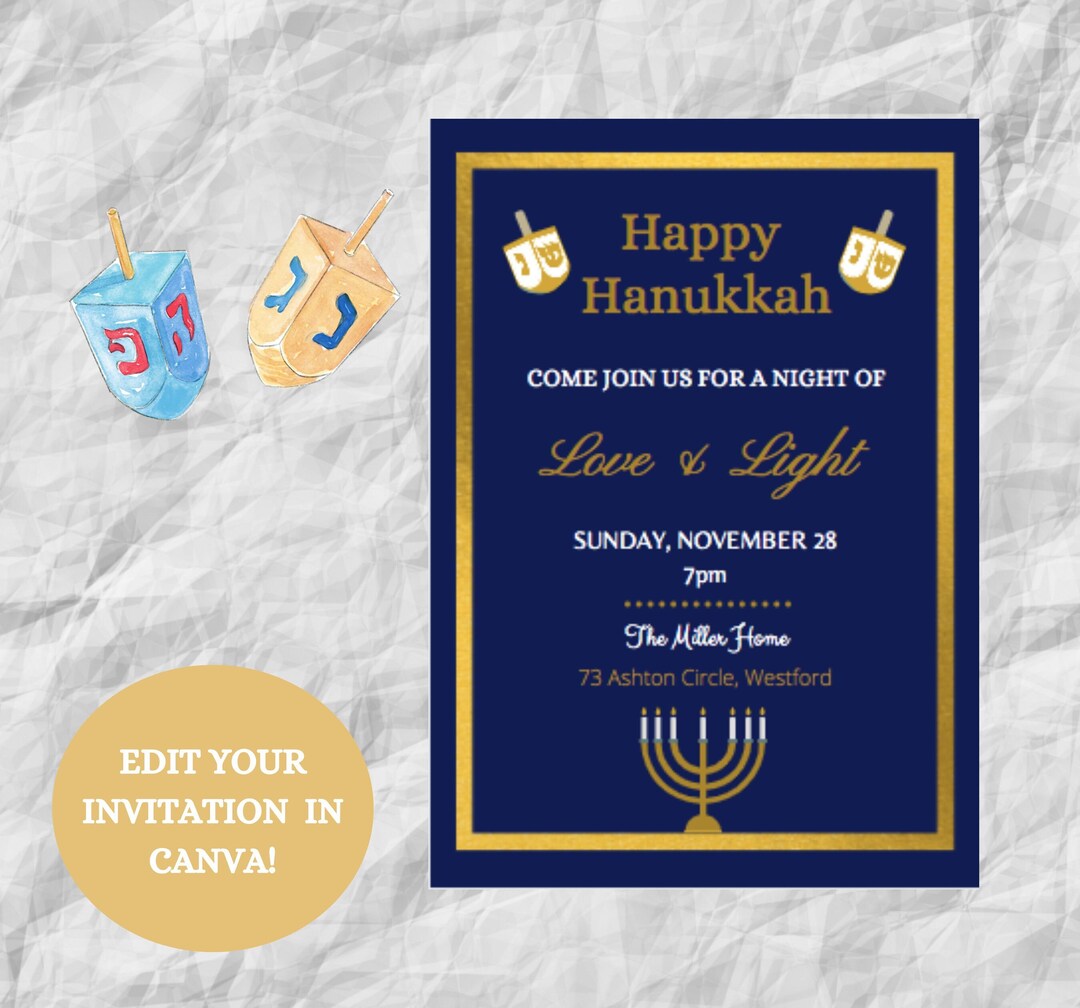EDITABLE HANUKKAH Party Template | Party Invitation | Customize ...
