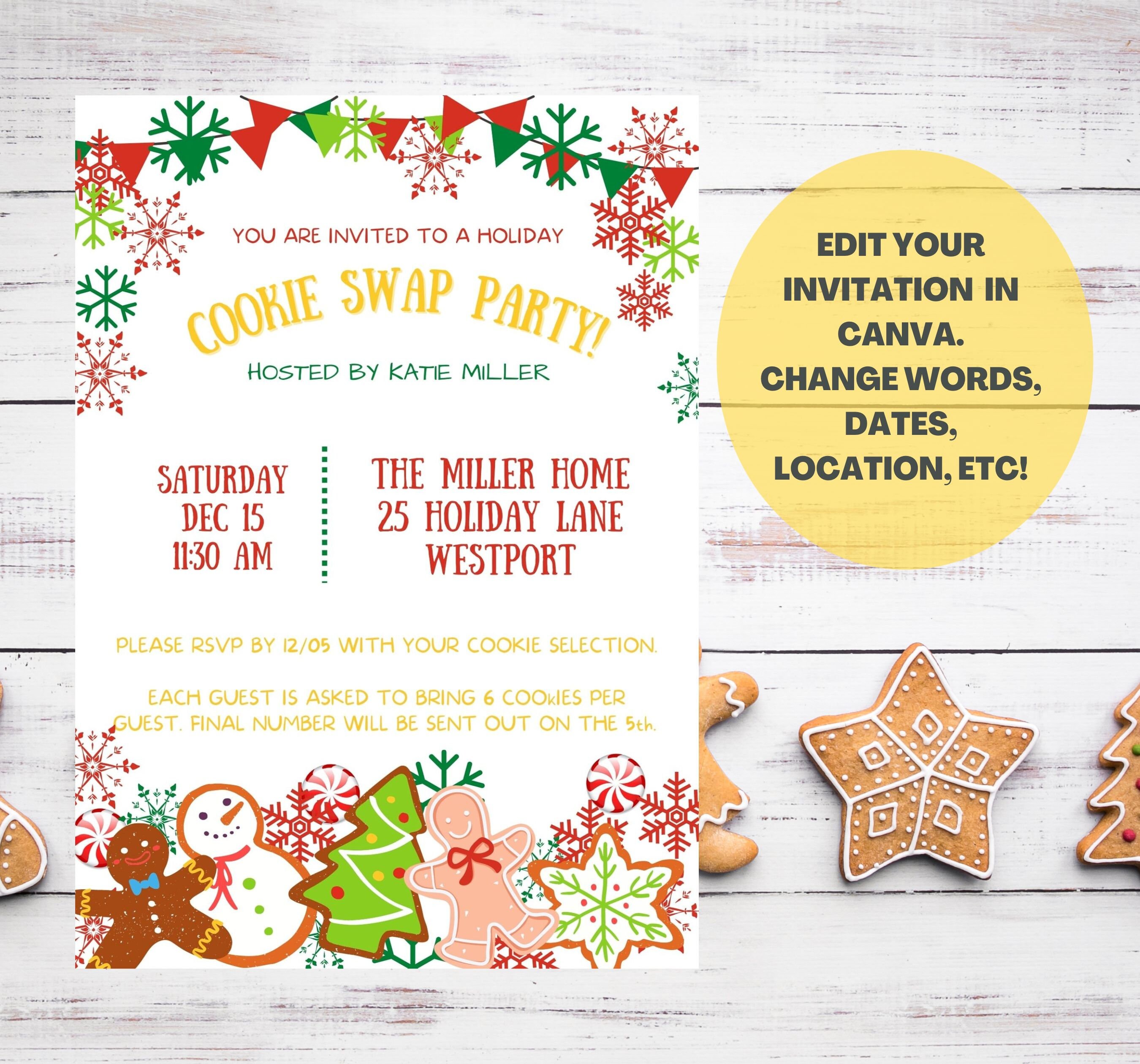 Editable HOLIDAY COOKIE SWAP Party Template | Party Invitation ...