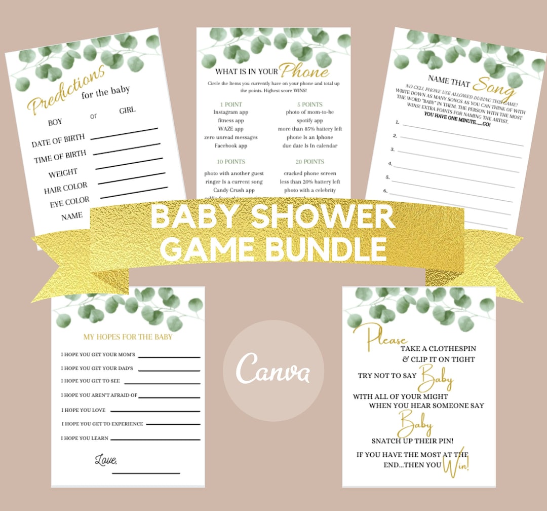 Editable BABY SHOWER GAME Bundle | Canva | Download and Edit | Shower ...