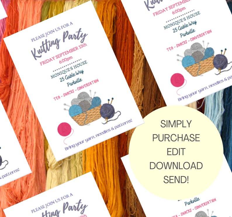 KNITTING CLUB Party Invitation Template | Groups and Organizations ...