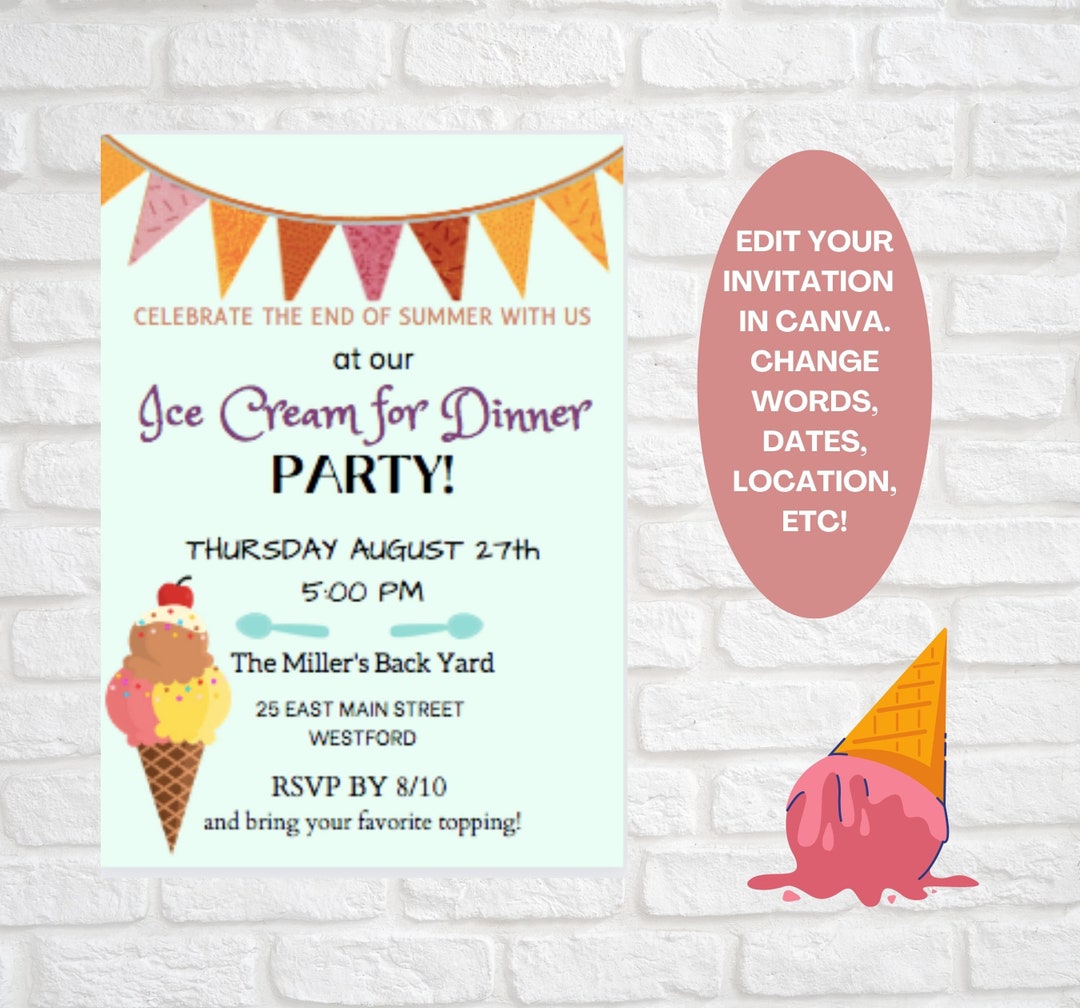 End of Summer Ice Cream Party Template | Sundaes for Dinner Invitation ...