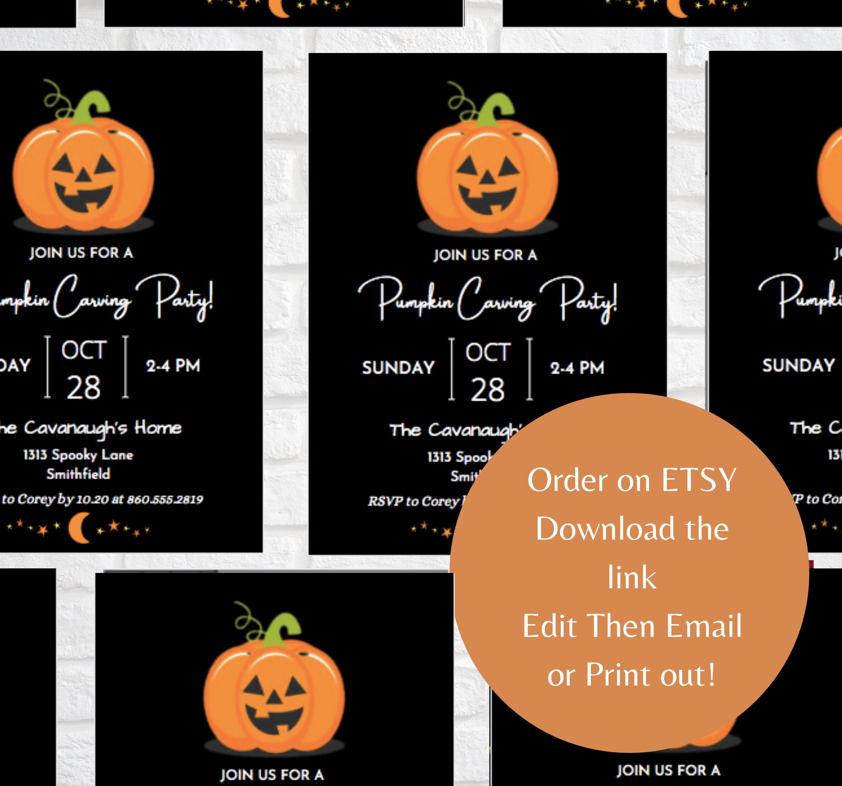 EDITABLE PUMPKIN CARVING Party Invitation! | Halloween | Canva Template ...