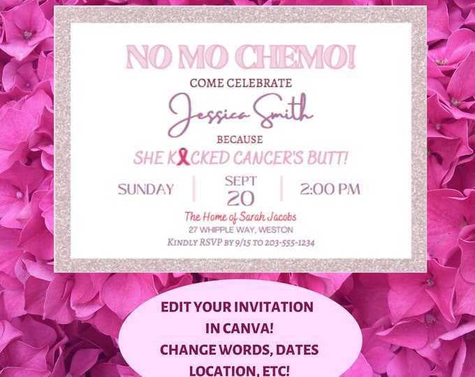 Editable CANCER FREE Party Invitation Template | No Mo Chemo | She Beat ...