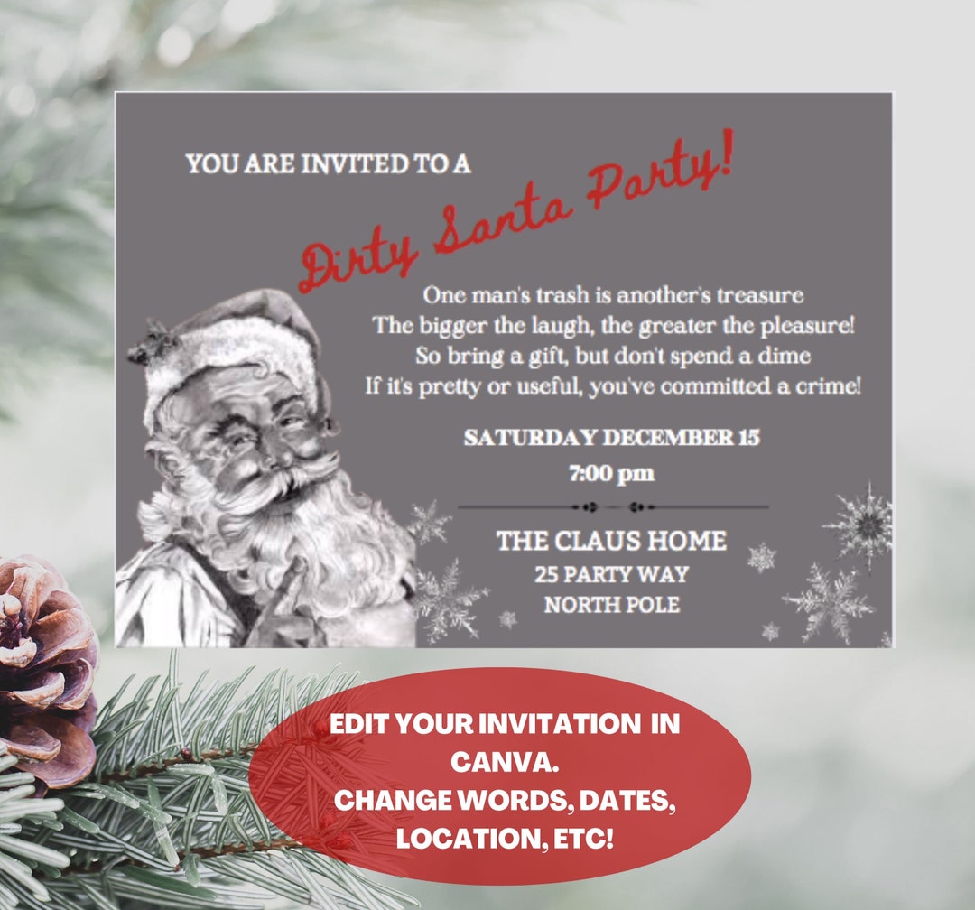 EDITABLE DIRTY SANTA Party Invitation Template | Yankee Swap ...