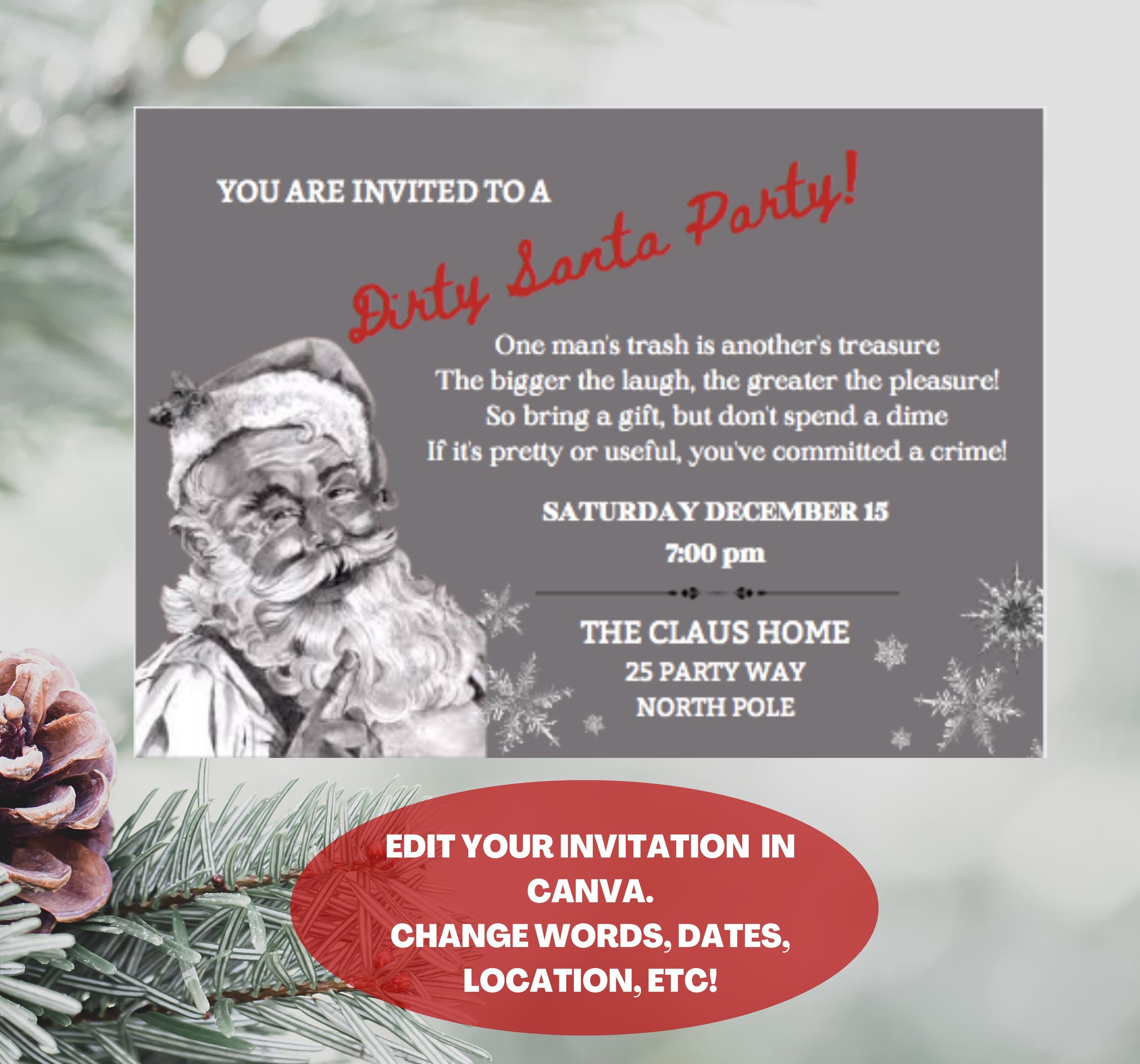 EDITABLE DIRTY SANTA Party Invitation Template | Yankee Swap ...