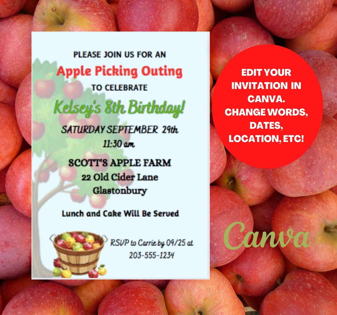 EDITABLE APPLE PICKING Party Template | Party Invitation | Instant ...