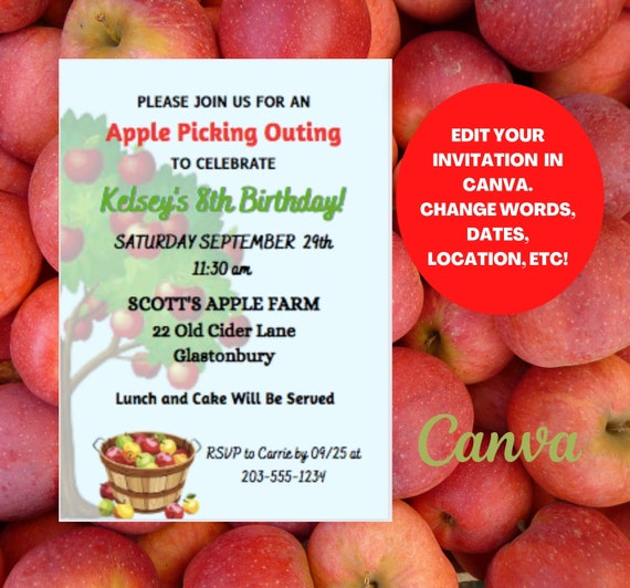 EDITABLE APPLE PICKING Party Template Party Invitation - Etsy
