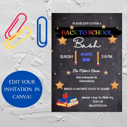 EDITABLE Back to School Party Invitation Printable Digital - Etsy