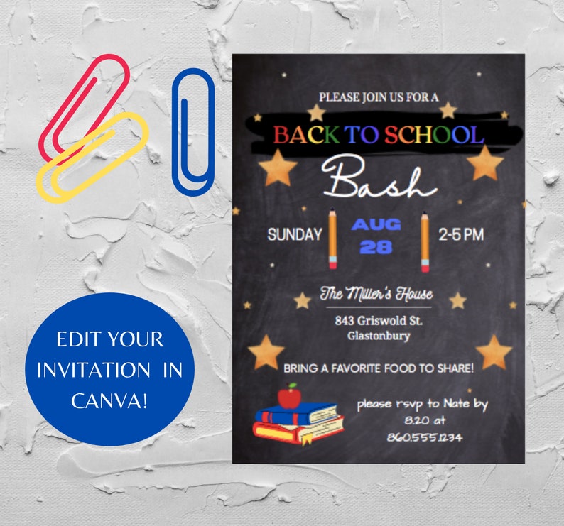 EDITABLE BACK to SCHOOL Bash Template | Party Invitation | Customize ...