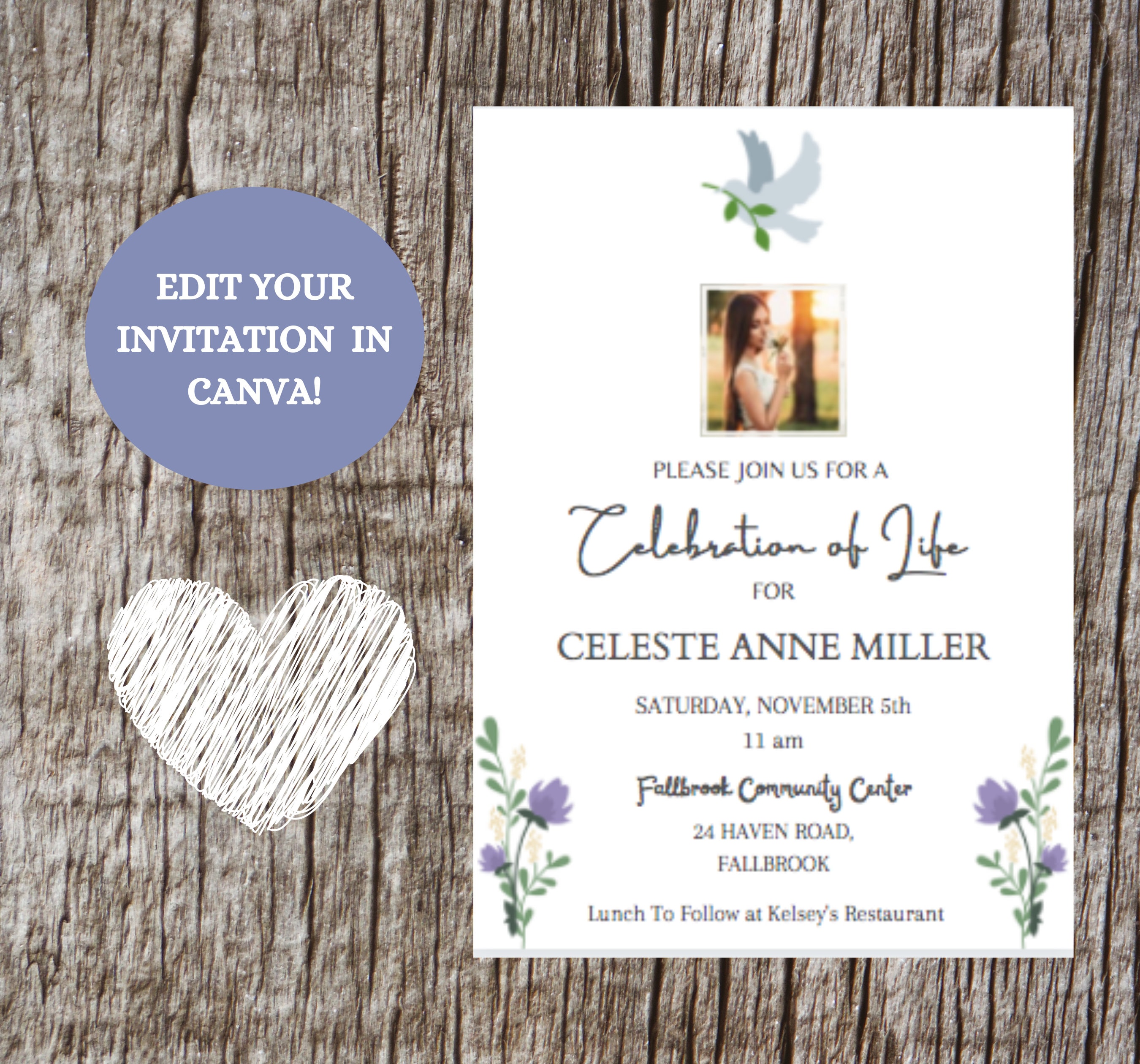 EDITABLE MEMORIAL/ CELEBRATION of Life Invitation | Funeral | Template ...