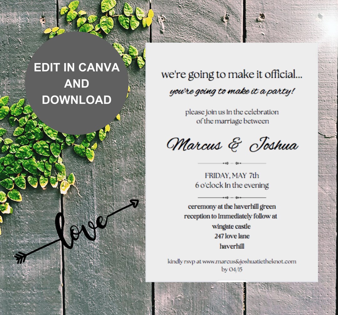 EDITABLE Modern Couples Wedding Invitation | LGBTQ+ | 5 X 7 Template ...