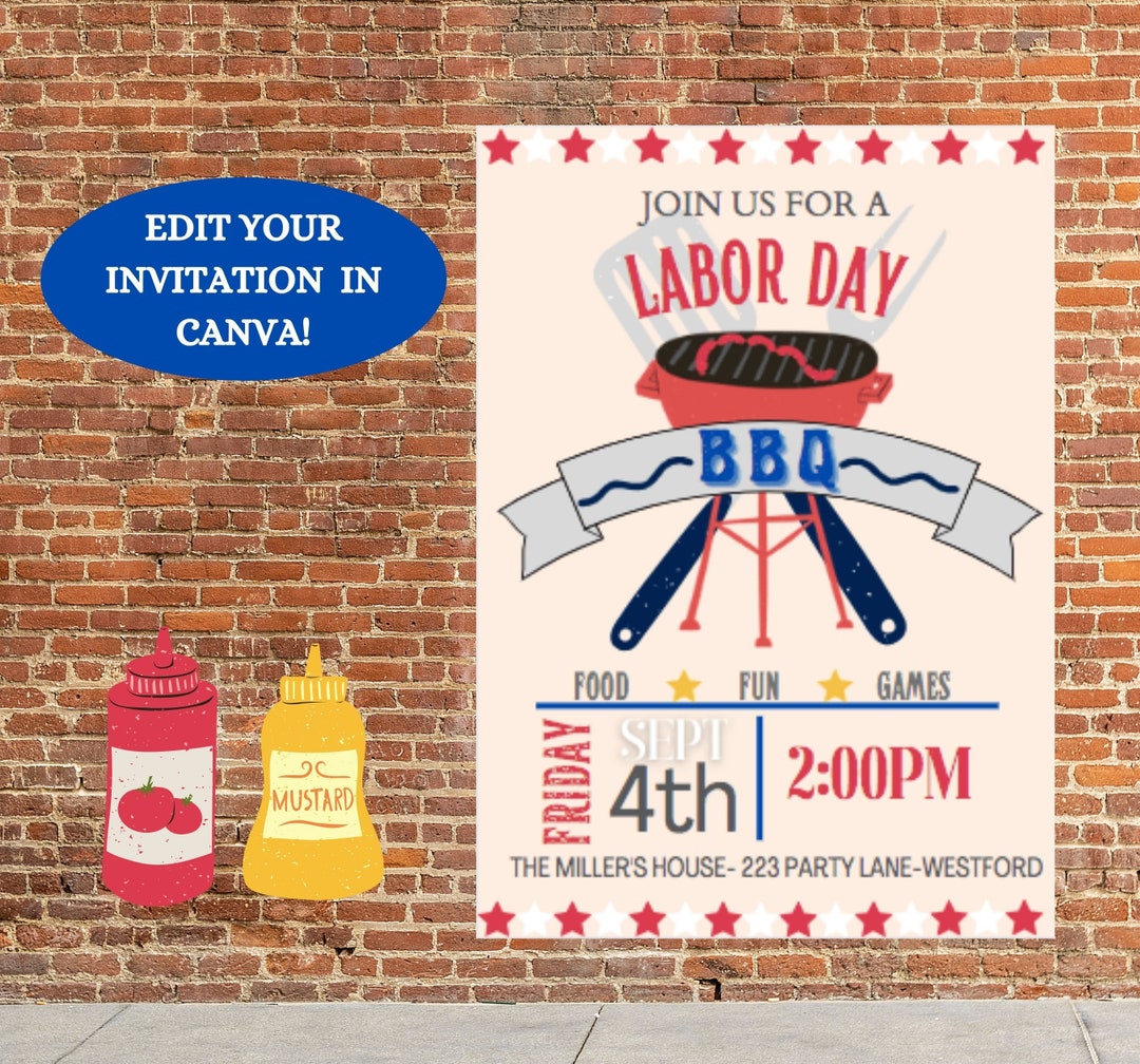 EDITABLE BBQ Labor Day Party Template | Party Invitation | Customize ...