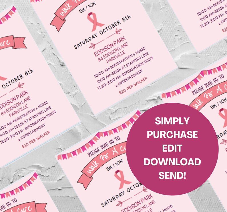 EDITABLE WALK for a CURE Fundraiser Template Invitation | Instant ...