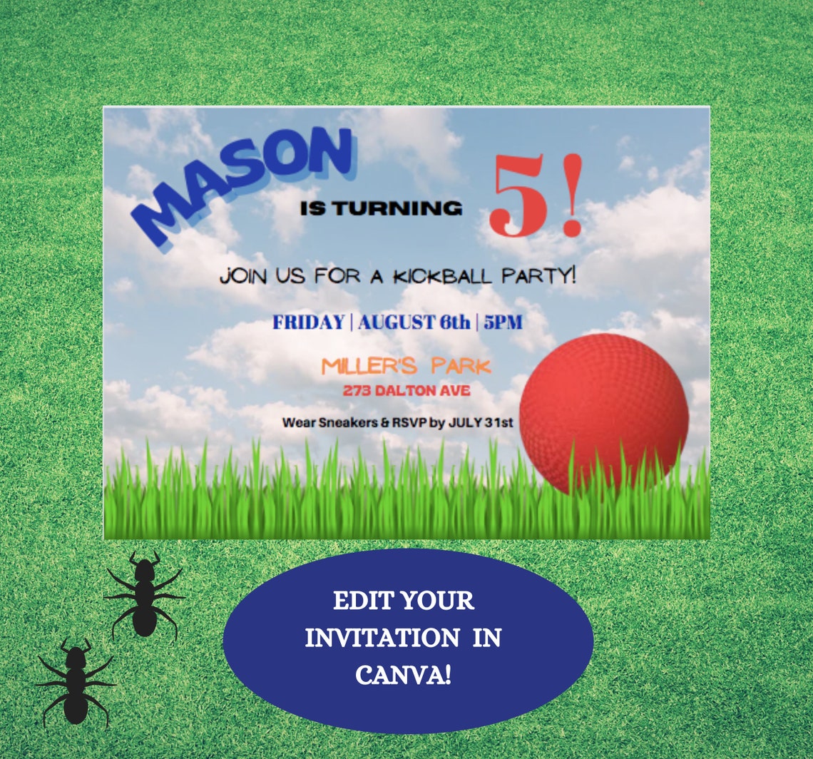 EDITABLE Kickball/dodgeball BIRTHDAY Invitation | Download in Minutes ...