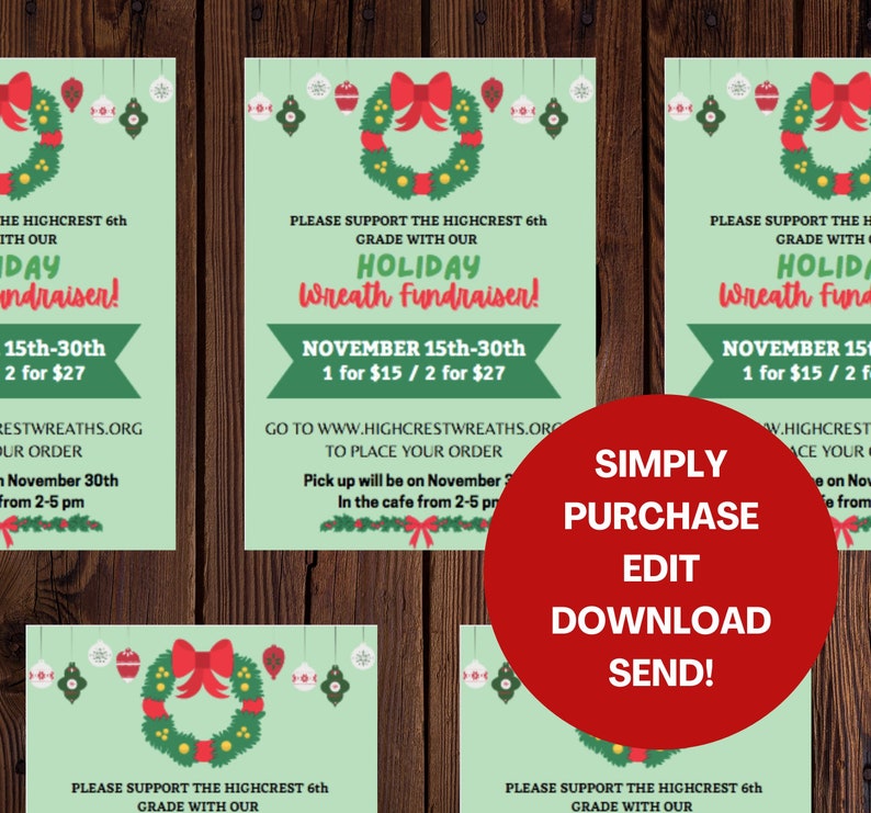 EDITABLE WREATH FUNDRAISER Template Invitation | Instant Download ...