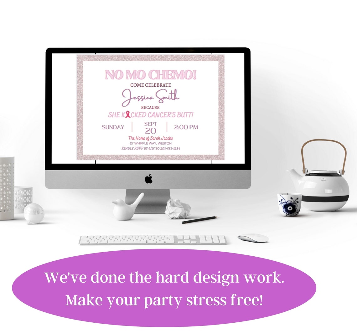 Editable CANCER FREE Party Invitation Template | No Mo Chemo | She Beat ...