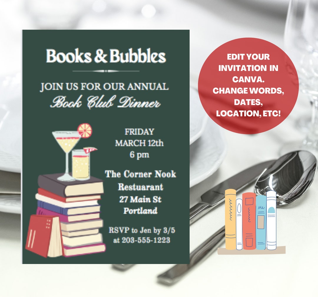 BOOK CLUB DINNER Invitation Template Groups Clubs and Organizations ...